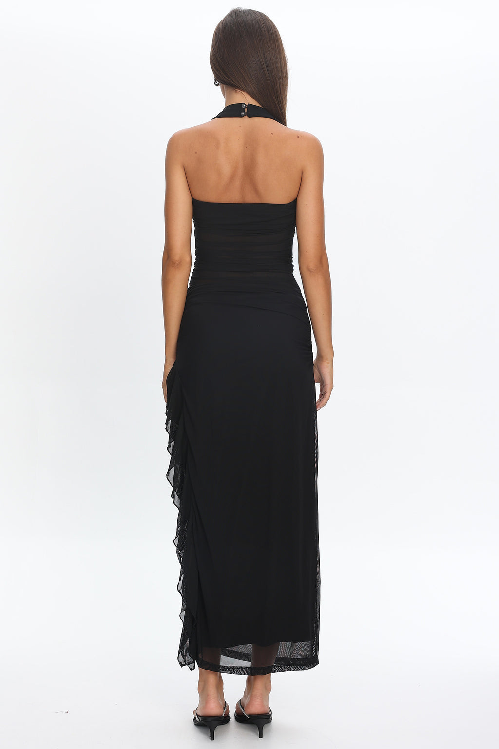 Shop the Lorely Halterneck Mesh Maxi Dress Black