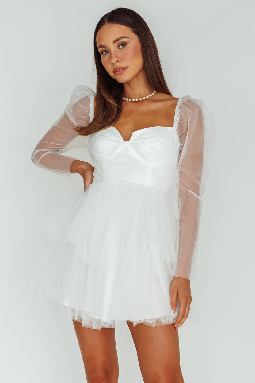 Veola Long Sleeve Tulle Mini Dress White– Selfie Leslie