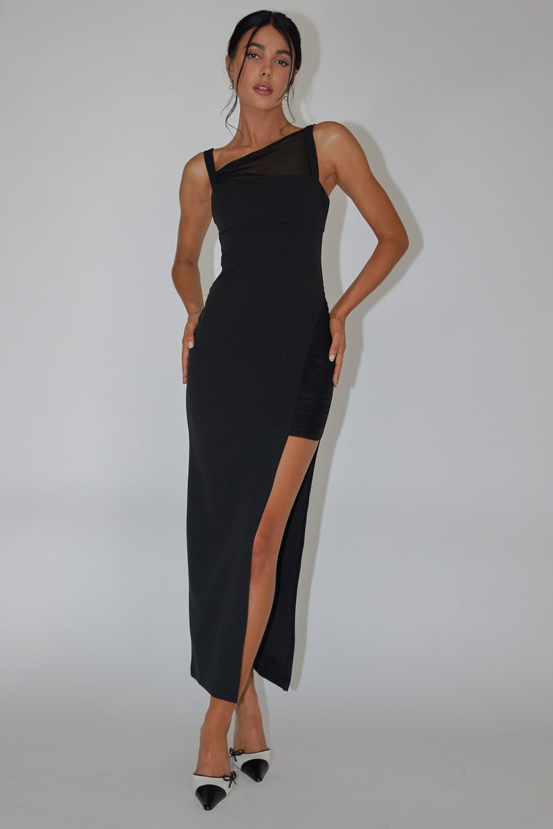 Shop the Zenya Split Ruched Midi Dress Black
