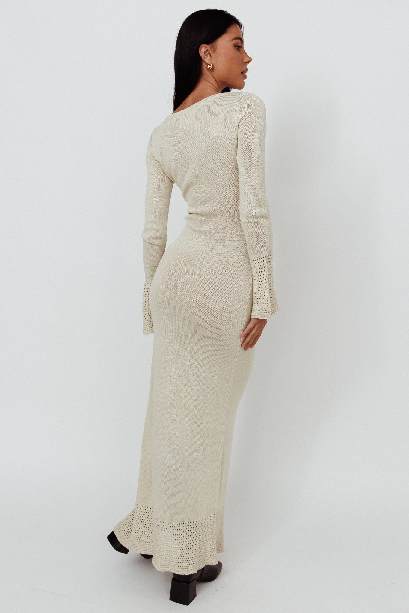 Shop the Java Long Sleeve Cut-Out Knit Maxi Dress Coconut