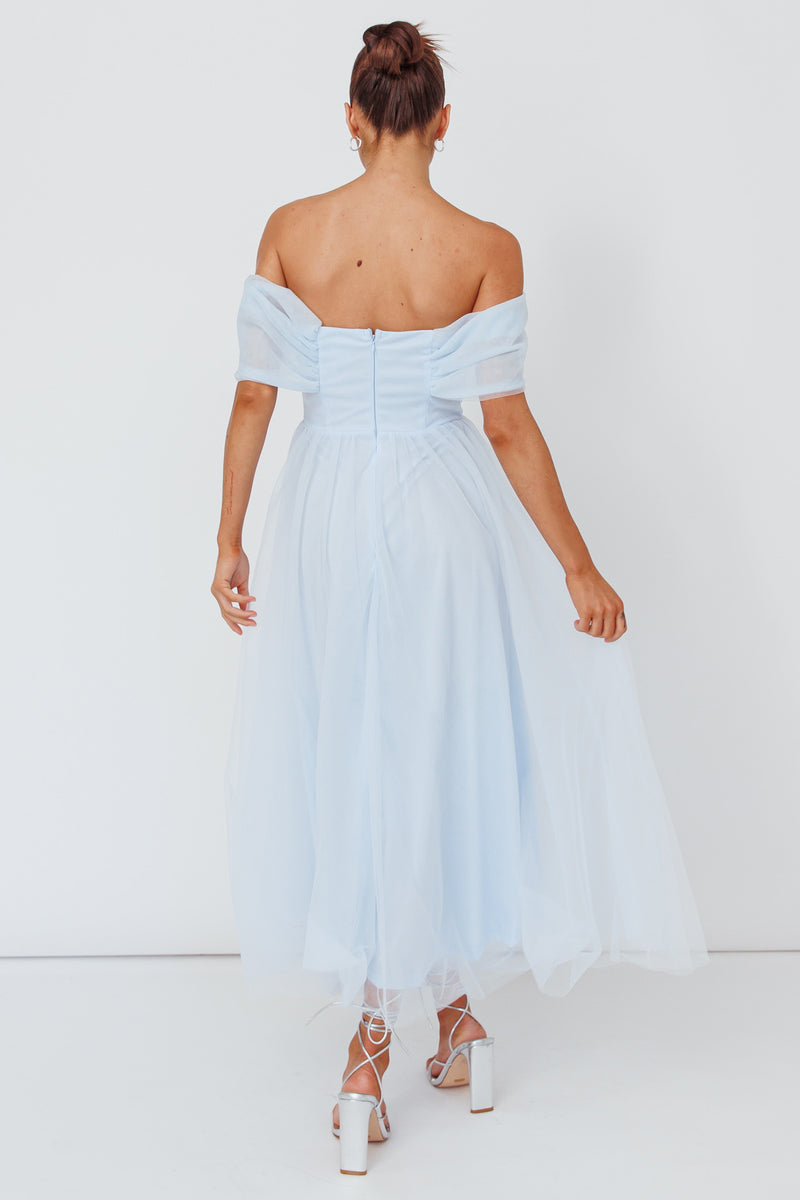 Shop the Dreamers & Lovers Off-Shoulder Maxi Dress Powder Blue