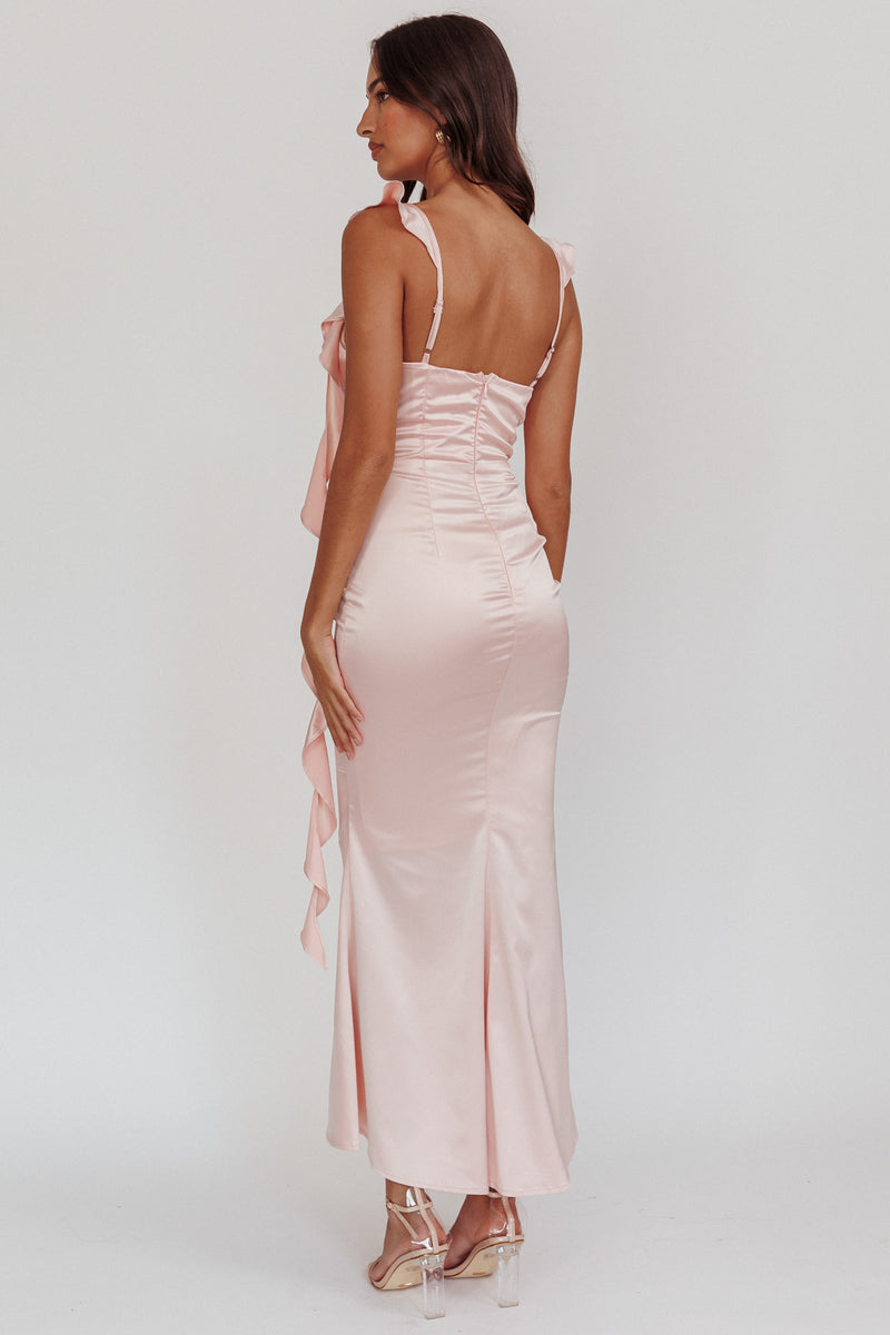 Shop the Blushing Ruffle Trim Midi Dress Baby Pink