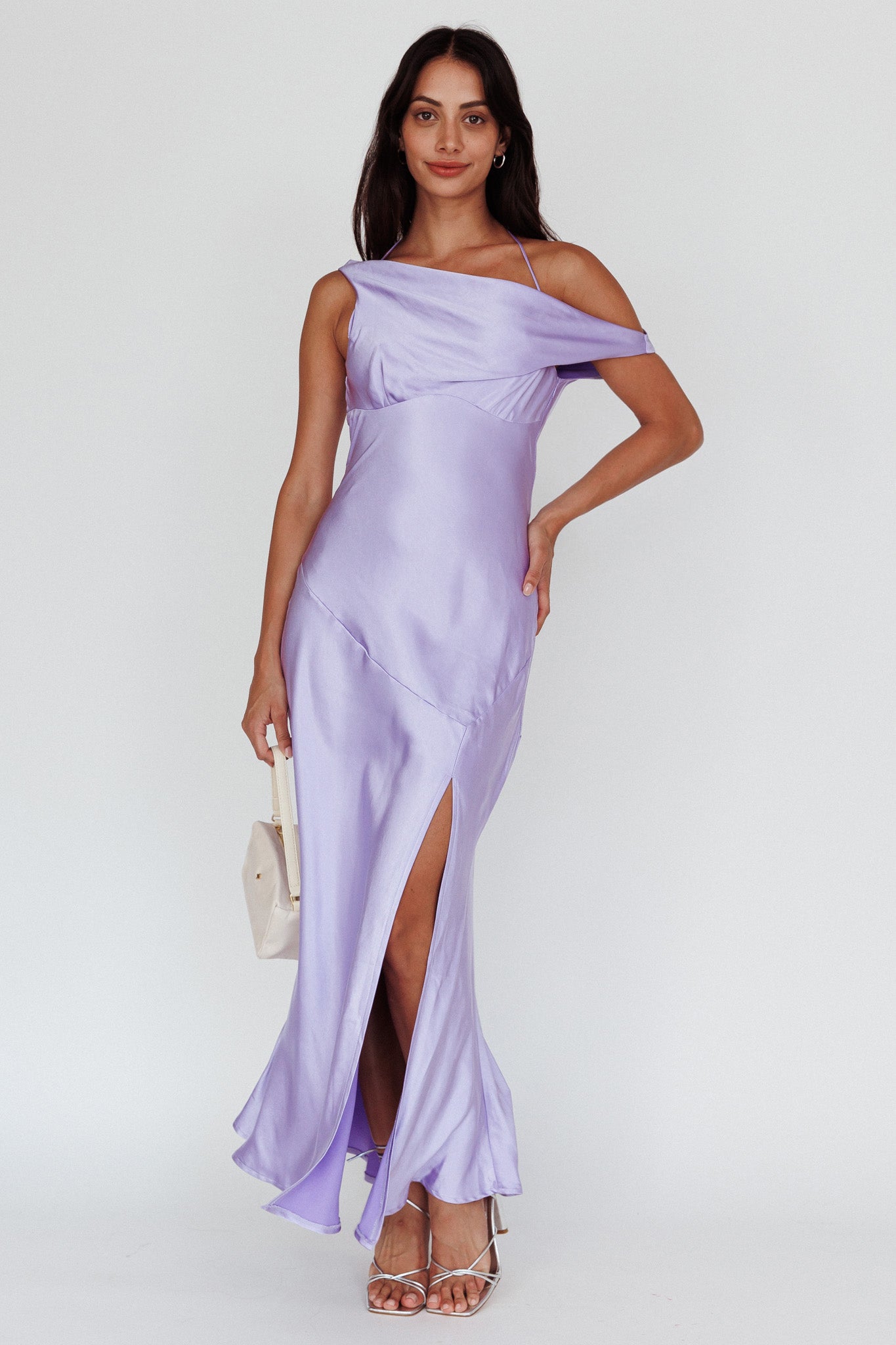 Shop the Etienne Off-Shoulder Halter Midi Dress Lilac