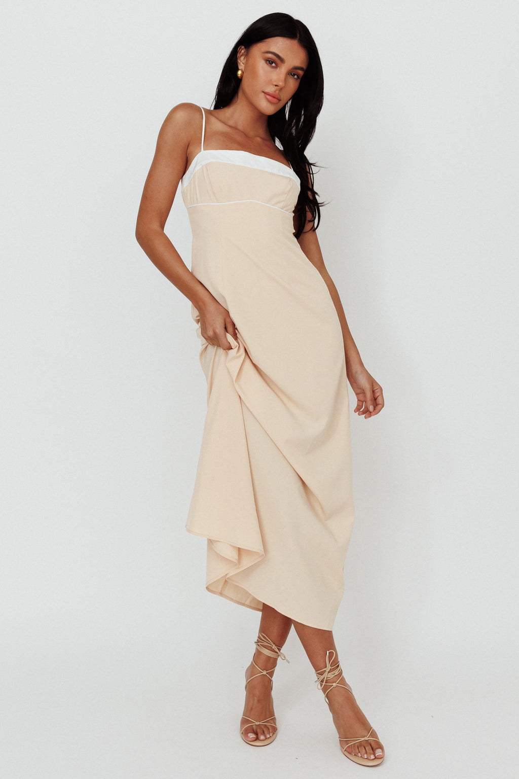 Taera Cami Strap Midi Dress Oat– Selfie Leslie
