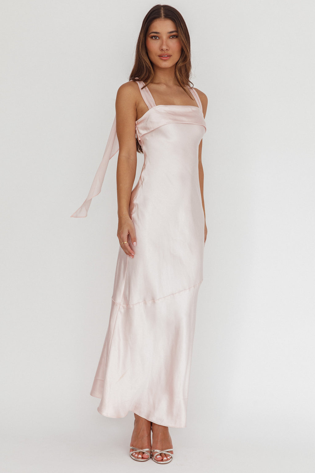 Carmel Shoulder Sash Midi Dress Blush | Selfie Leslie