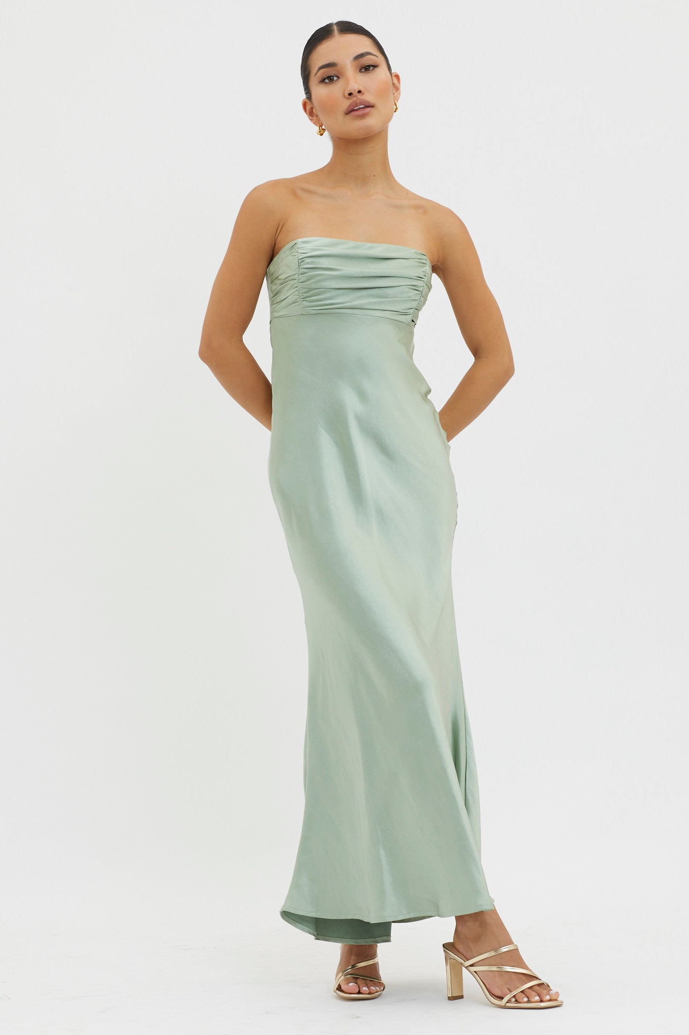 Shop the Moon Song Strapless Laced Back Dress Matcha | Selfie Leslie