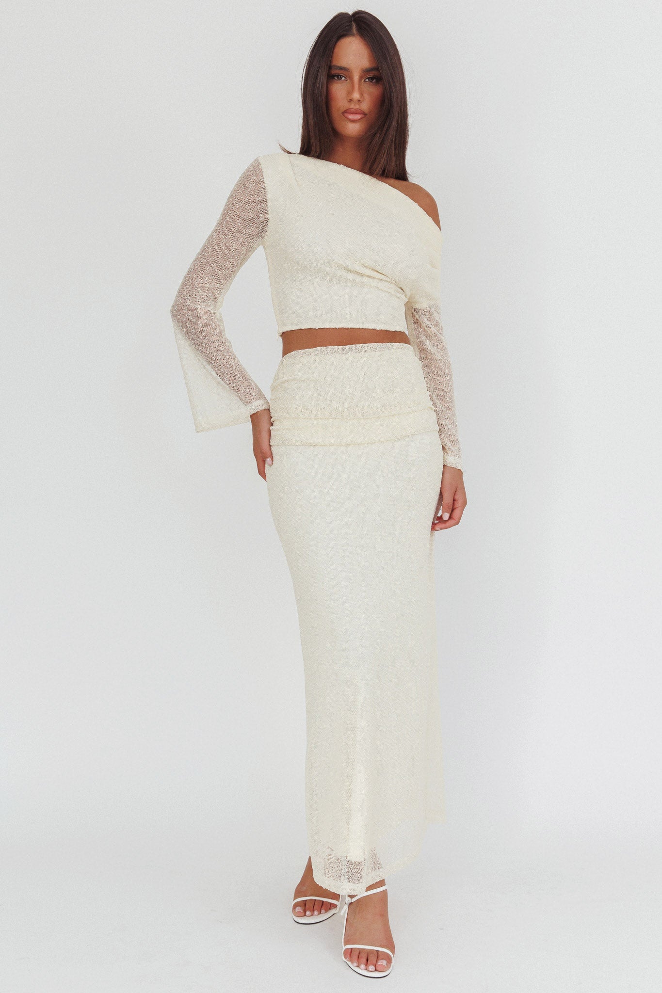 Alivya Ruched Side Maxi Skirt Butter | Selfie Leslie