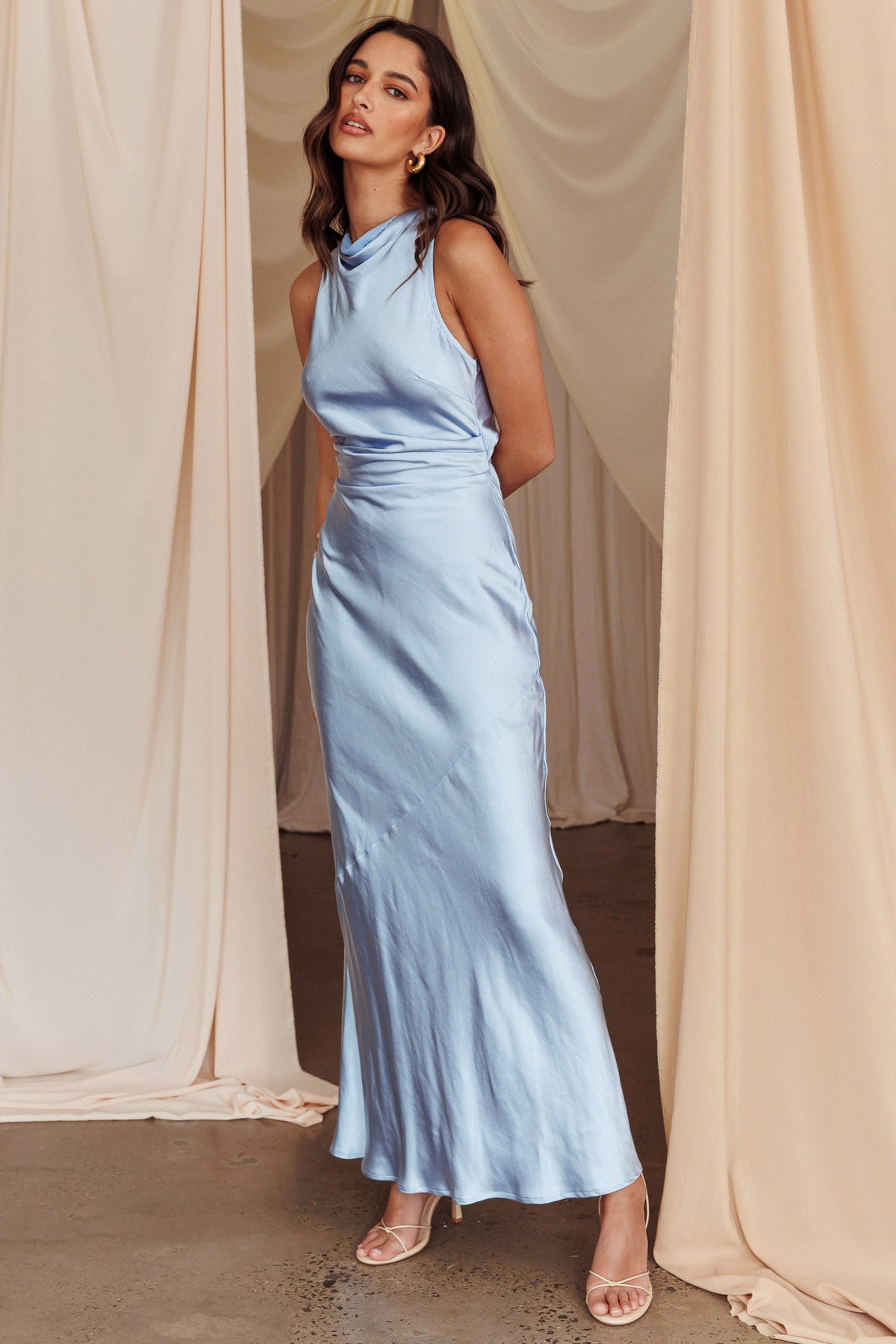 Moonlight Mirage Criss-Cross Back Maxi Dress Blue | Selfie Leslie