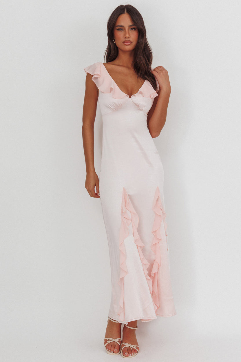 Zerai Ruffle Trimmed Maxi Dress Pink– Selfie Leslie