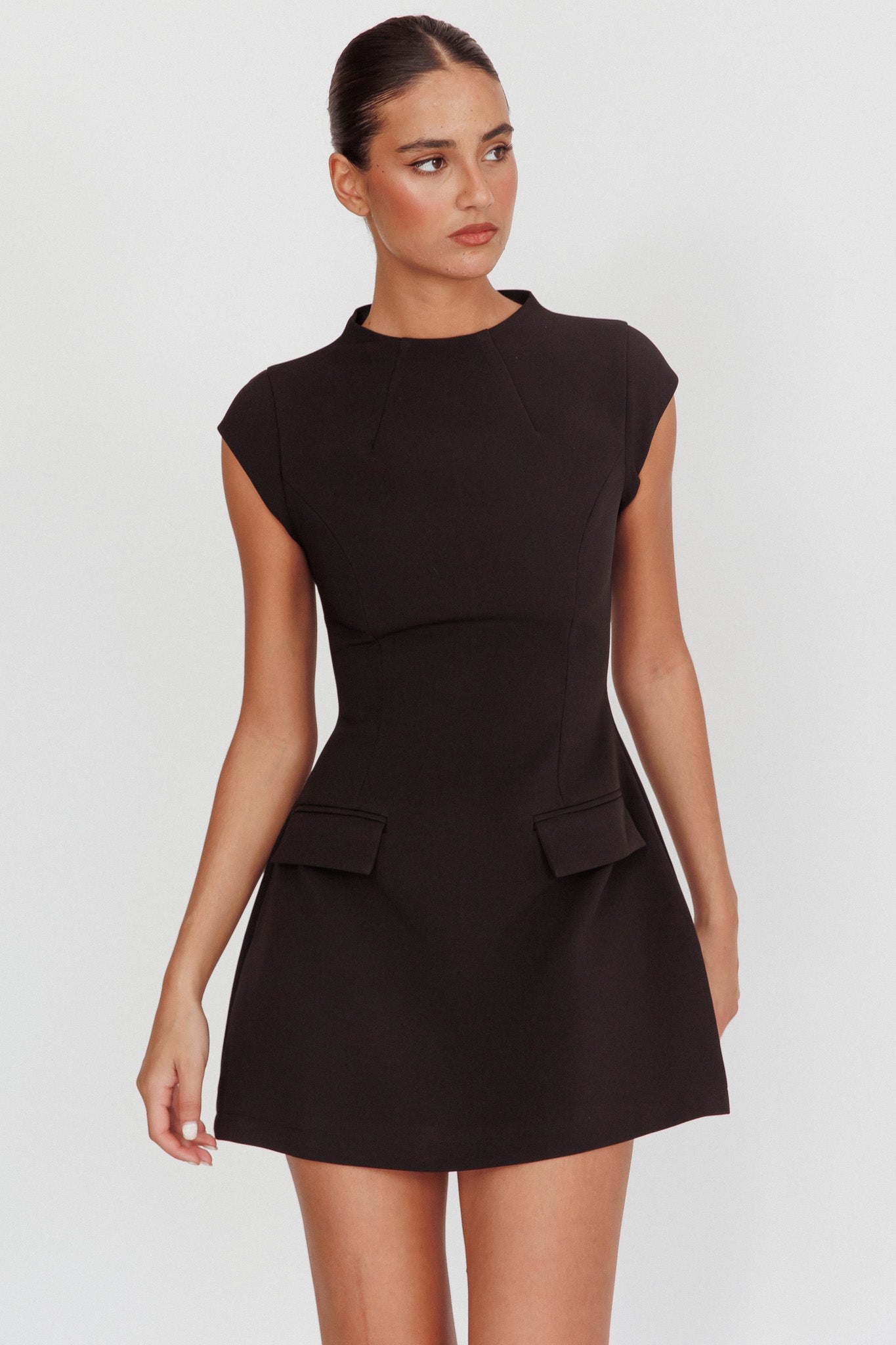 Shop the Aristos Cap Sleeve Mini Dress Black