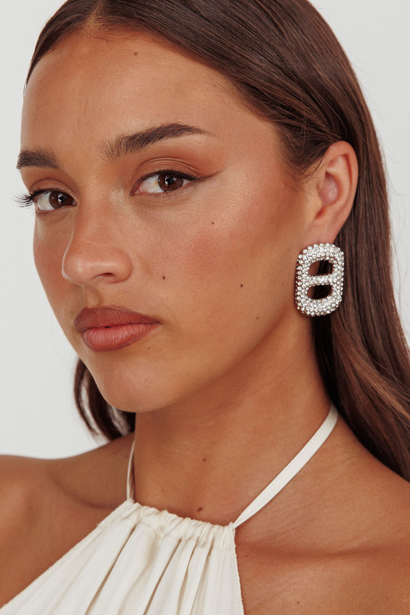 Shop the Glitz Pull Tab Earrings Silver Diamante