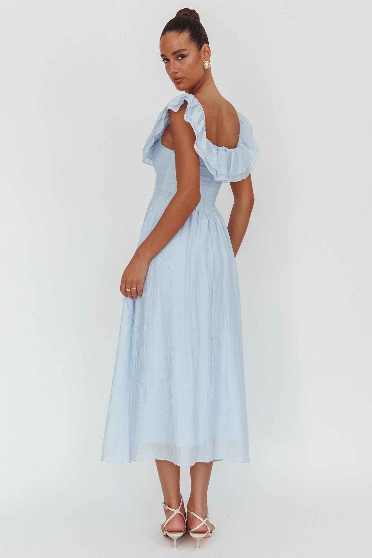 Shop the Serinah Basque Waist Off-Shoulder Maxi Dress Blue