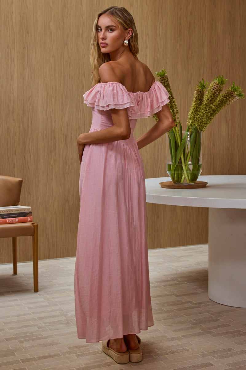 Shop the Serinah Basque Waist Off-Shoulder Maxi Dress Pink