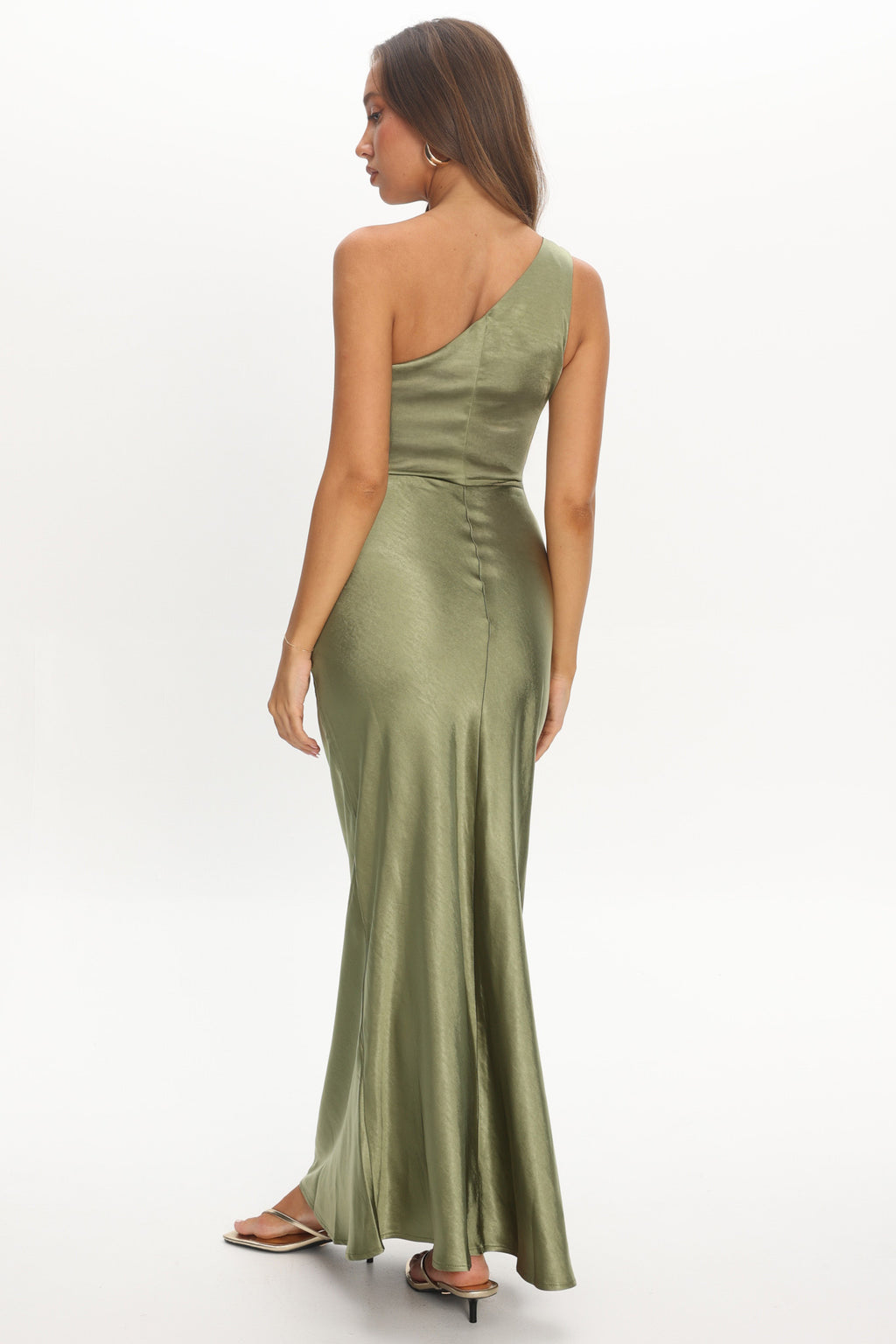 Luli One-Shoulder Waist Sash Maxi Dress Olive | Selfie Leslie