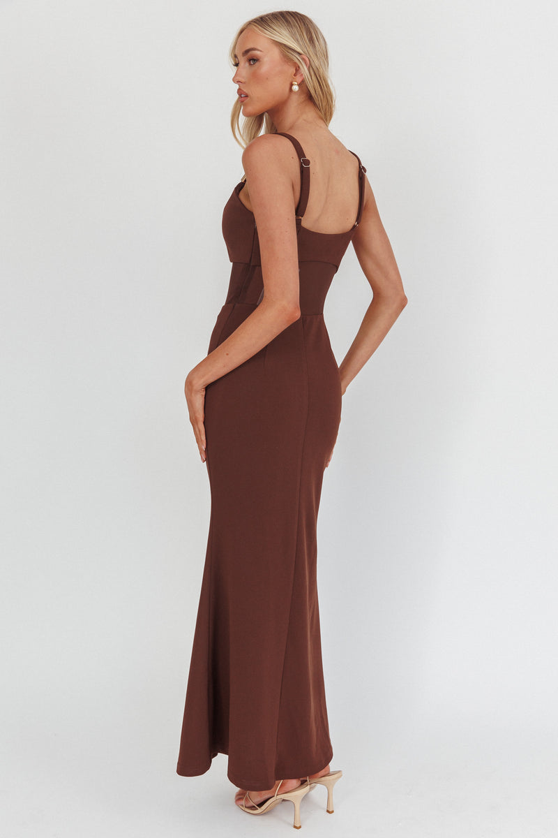 Shop the Shelbie Sheer Waist Maxi Dress Chocolate