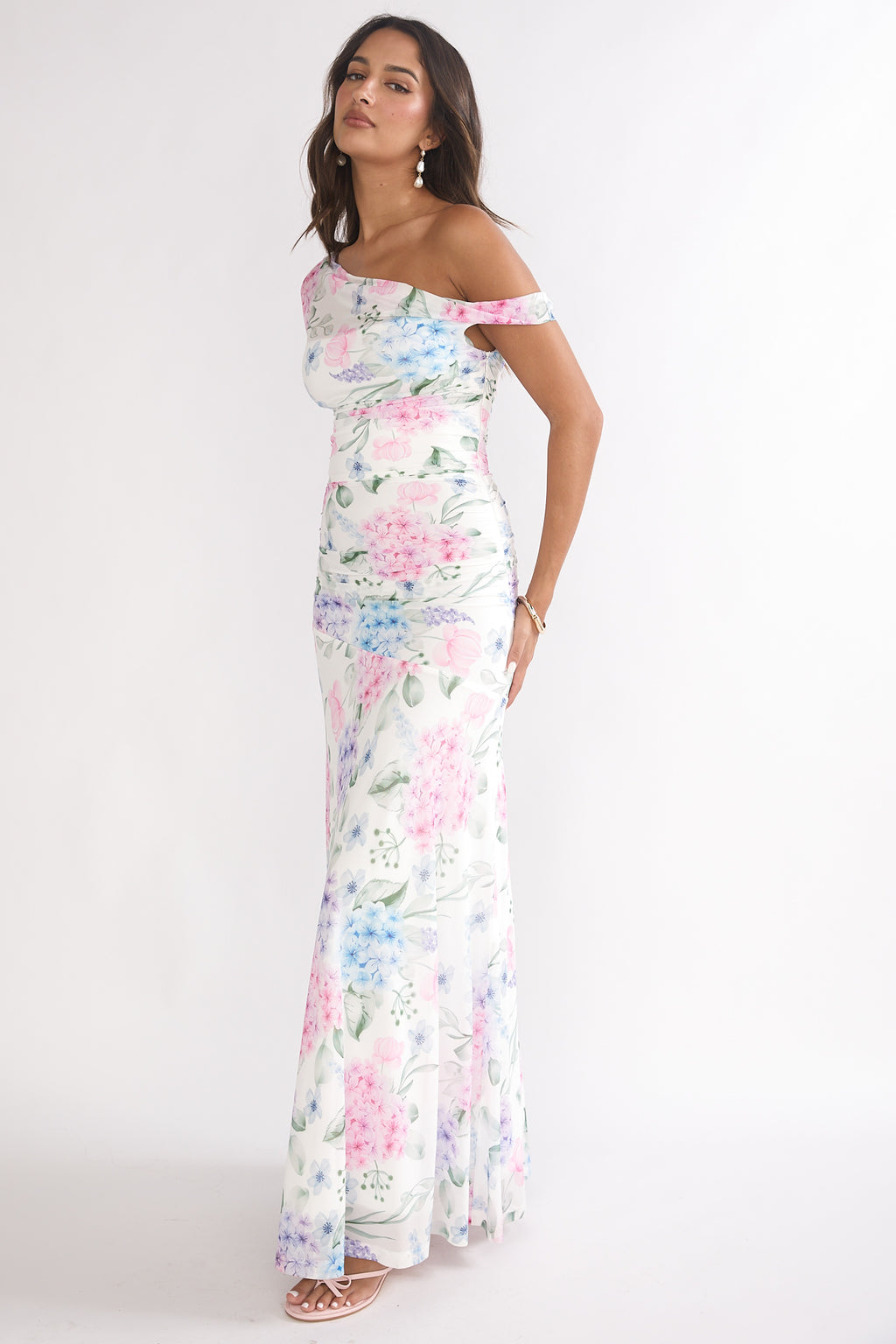 Lylah Asymmetric Neckline Mesh Maxi Dress Floral Blue– Selfie Leslie