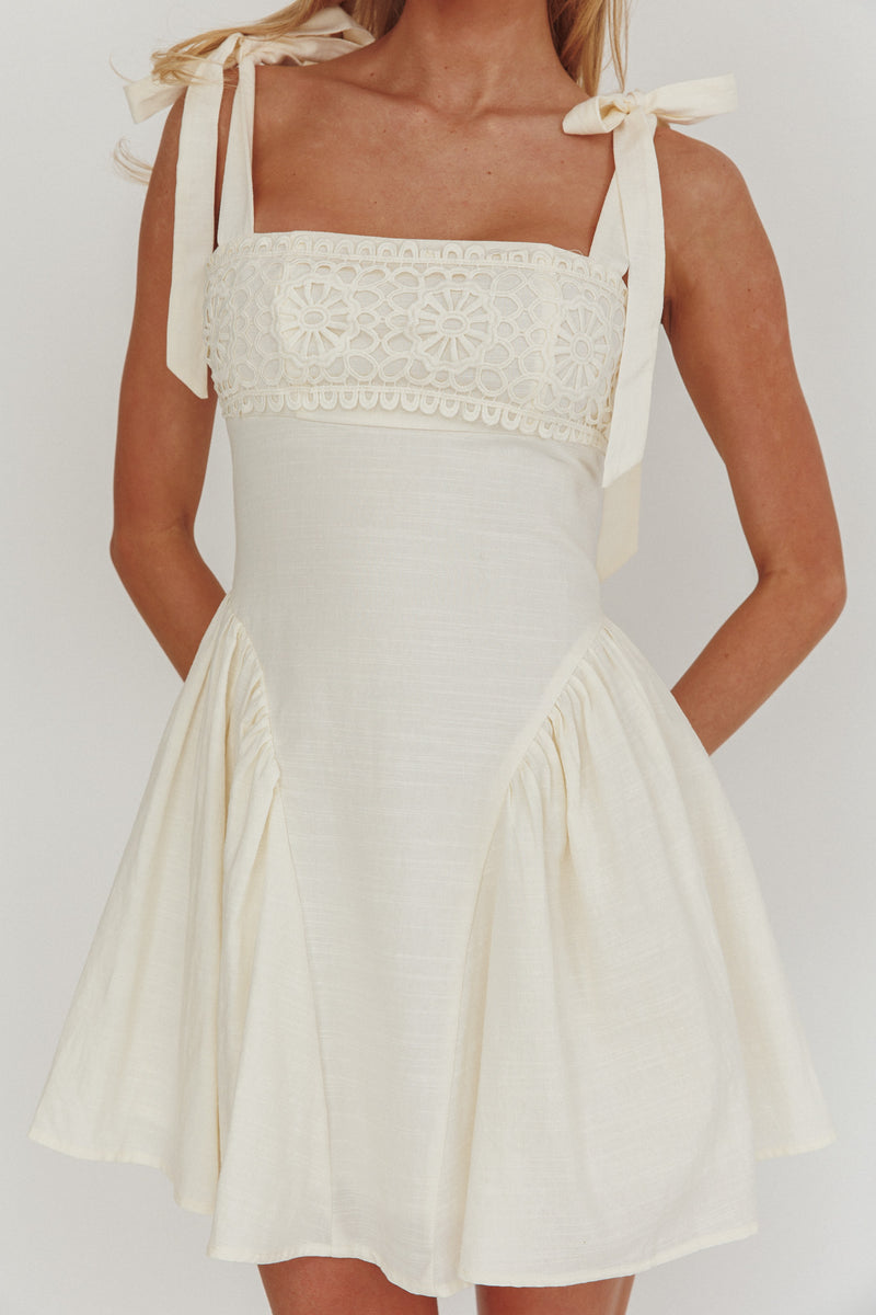 Shop the Morgana Tied Shoulder Applique Mini Dress White