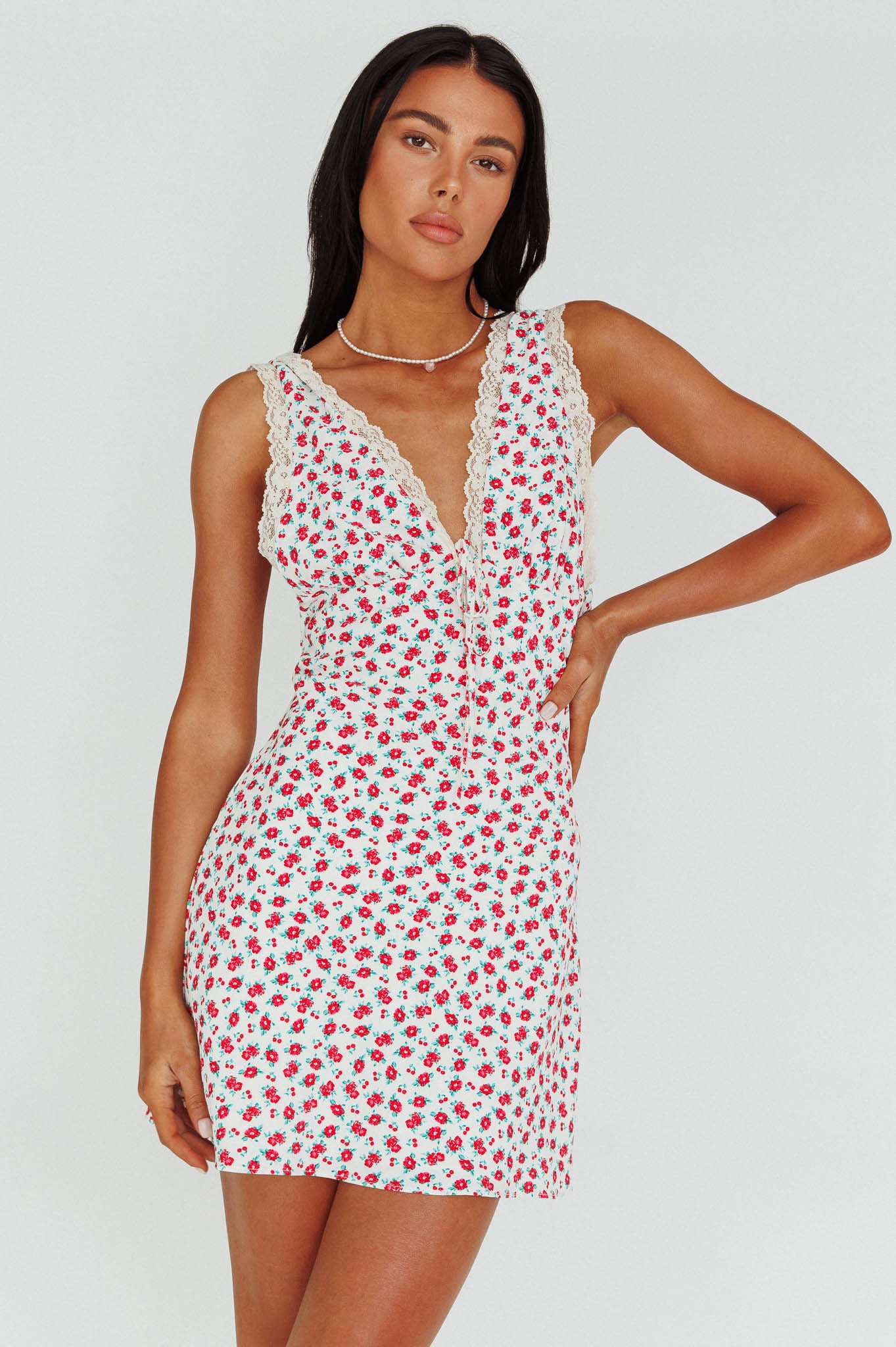 Shop the Vigo Lace Trim Sundress Floral White | Selfie Leslie