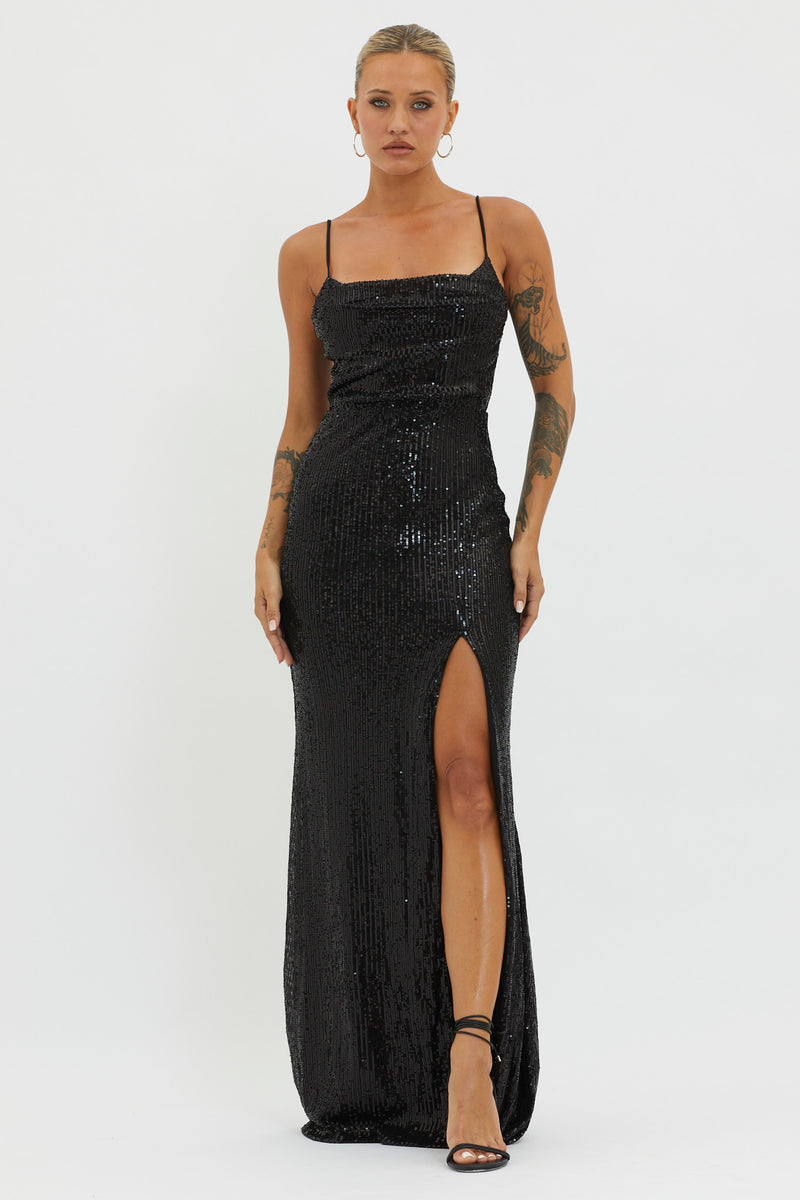Shop the Kerene Spit Sequin Maxi Dress Black