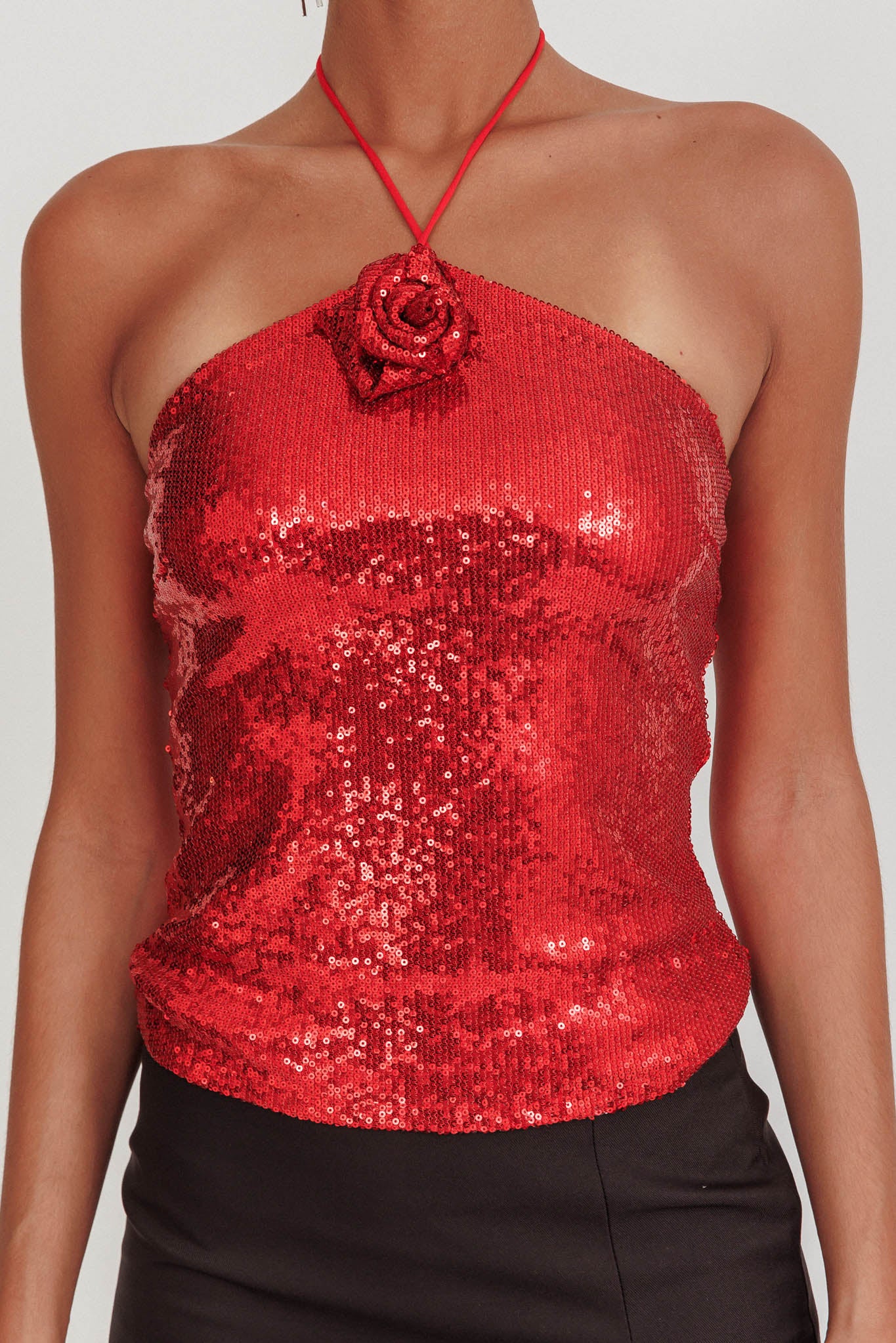 Shop the Darcy Sequin Halter Top Red