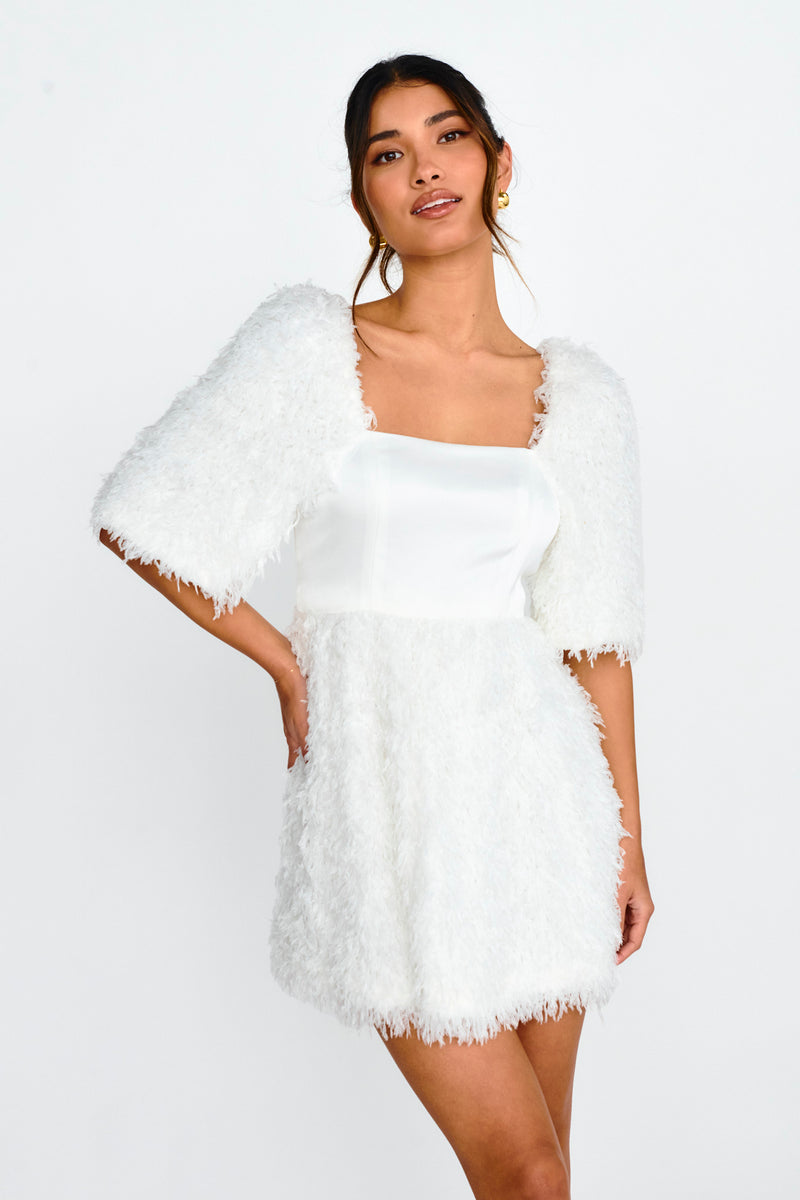 Shop the Snowflake Fuzzy Mini Dress Off White