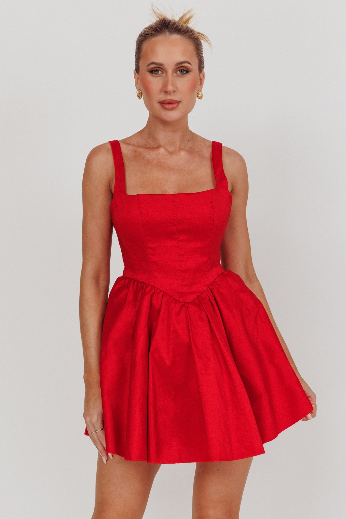 Found You Square Neck Flared Mini Dress Red | Selfie Leslie