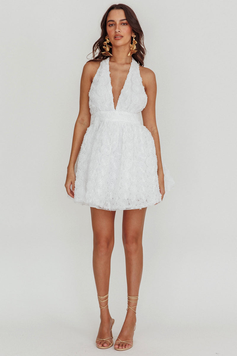 Shop the Lovelle Halter Neck Rosette Mini Dress White