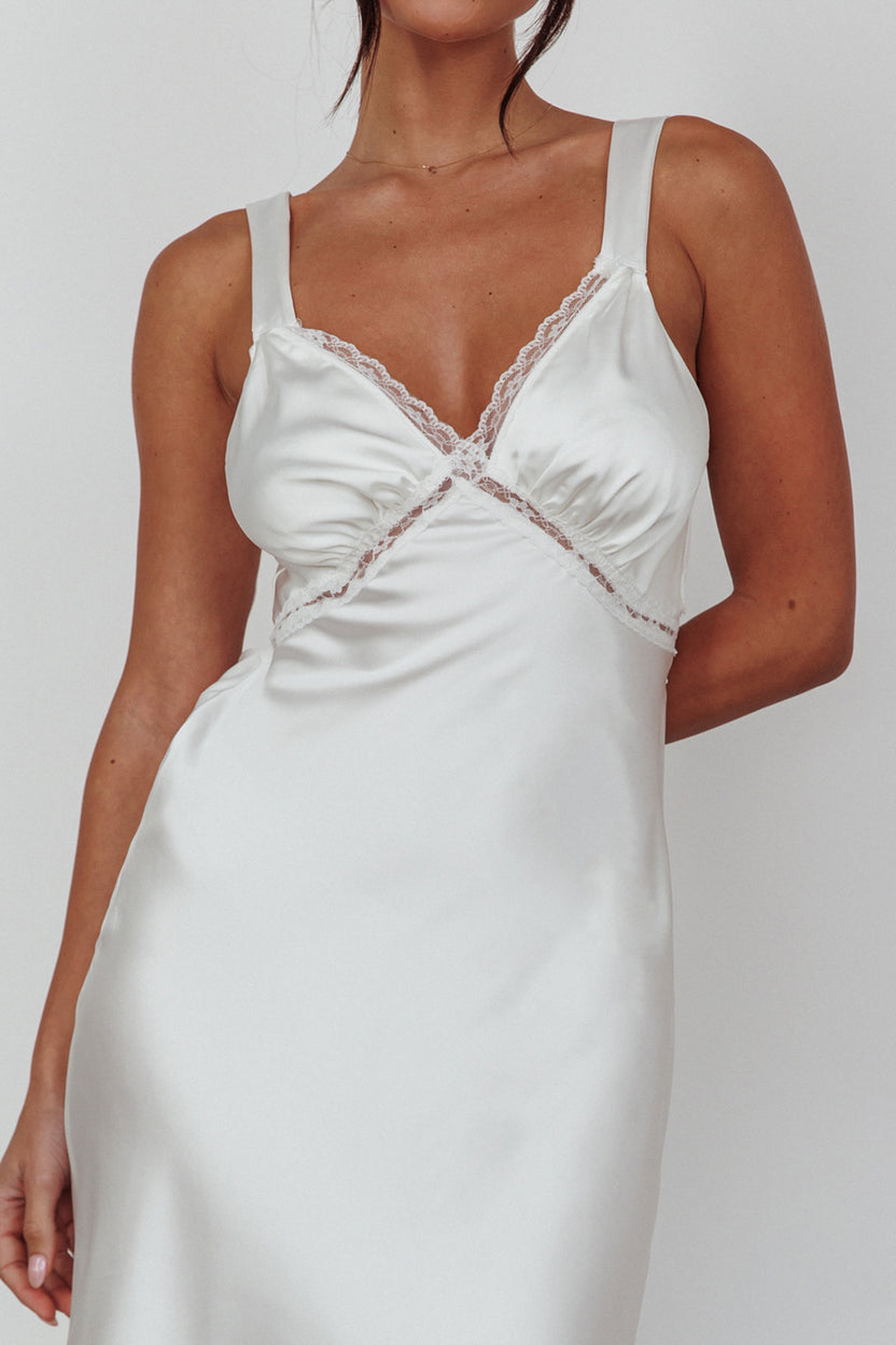 Nyah Lace Trim Midi Dress Off White– Selfie Leslie