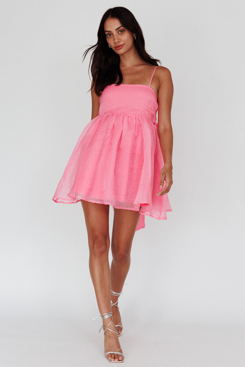 Diaz Bow Back Babydoll Mini Dress Pop Pink | Selfie Leslie