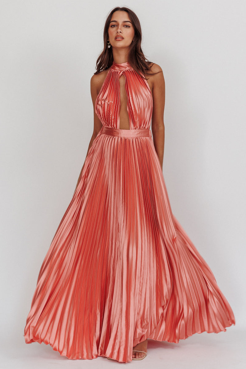 Shop the Monarch Pleated Satin Maxi Dress Rose