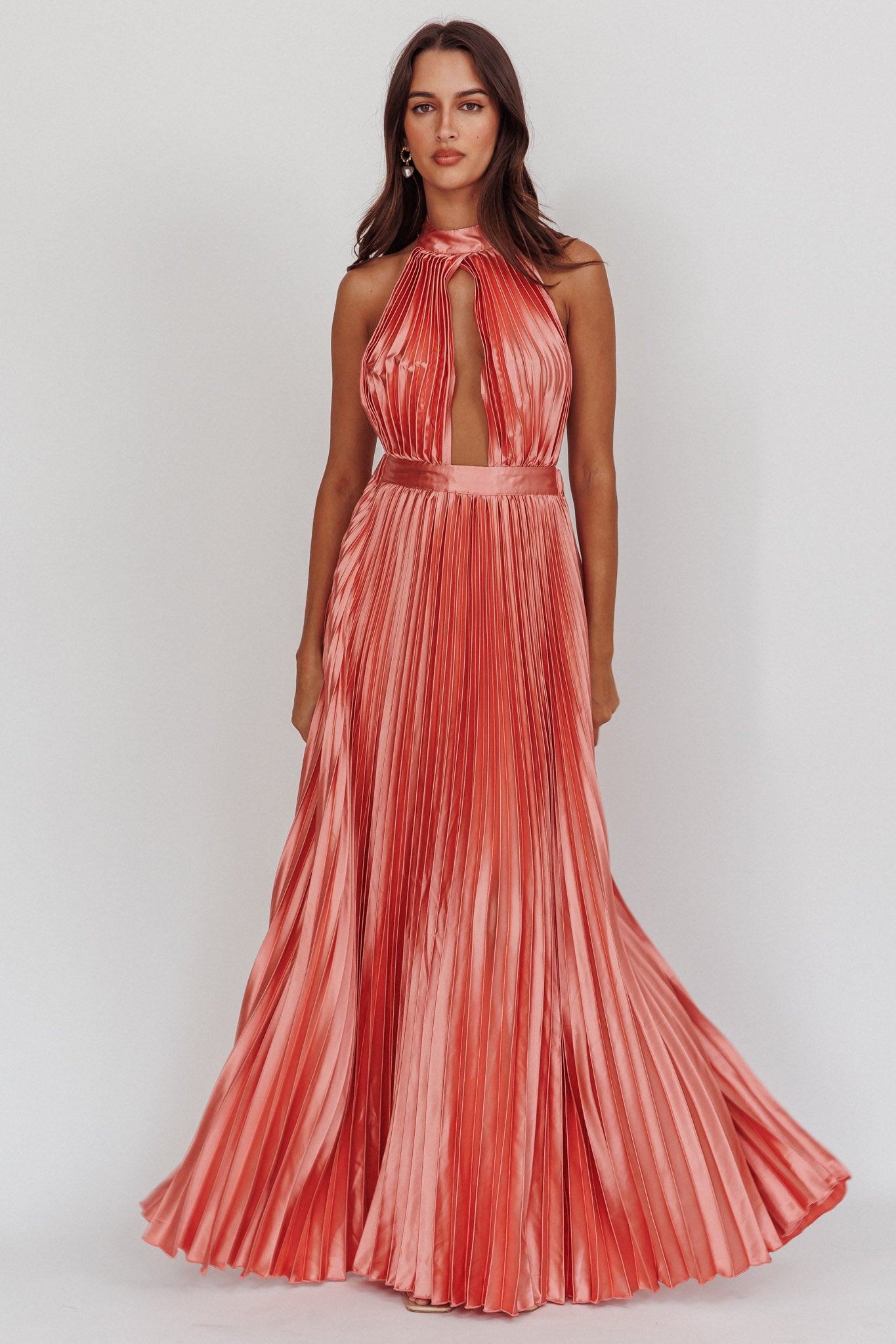 Shop the Monarch Pleated Satin Maxi Dress Rose