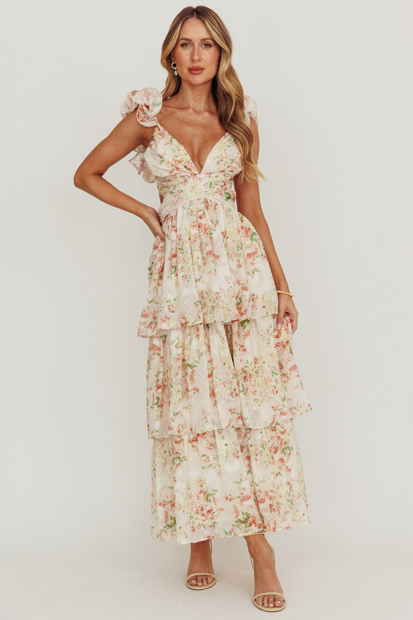 Roselle Backless Ruffle Maxi Dress Floral Multi– Selfie Leslie