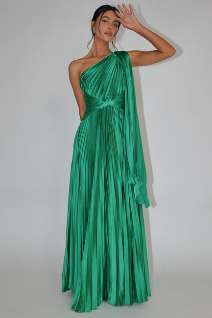 Shop the Laxmi Accordion Pleat Maxi Dress Kelly Green | Selfie Leslie