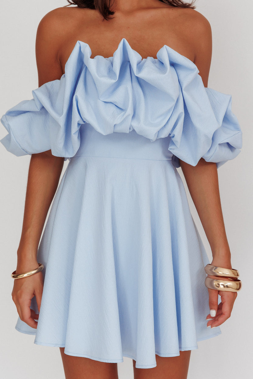 Kailynn Off-Shoulder A-Line Mini Dress Blue | Selfie Leslie