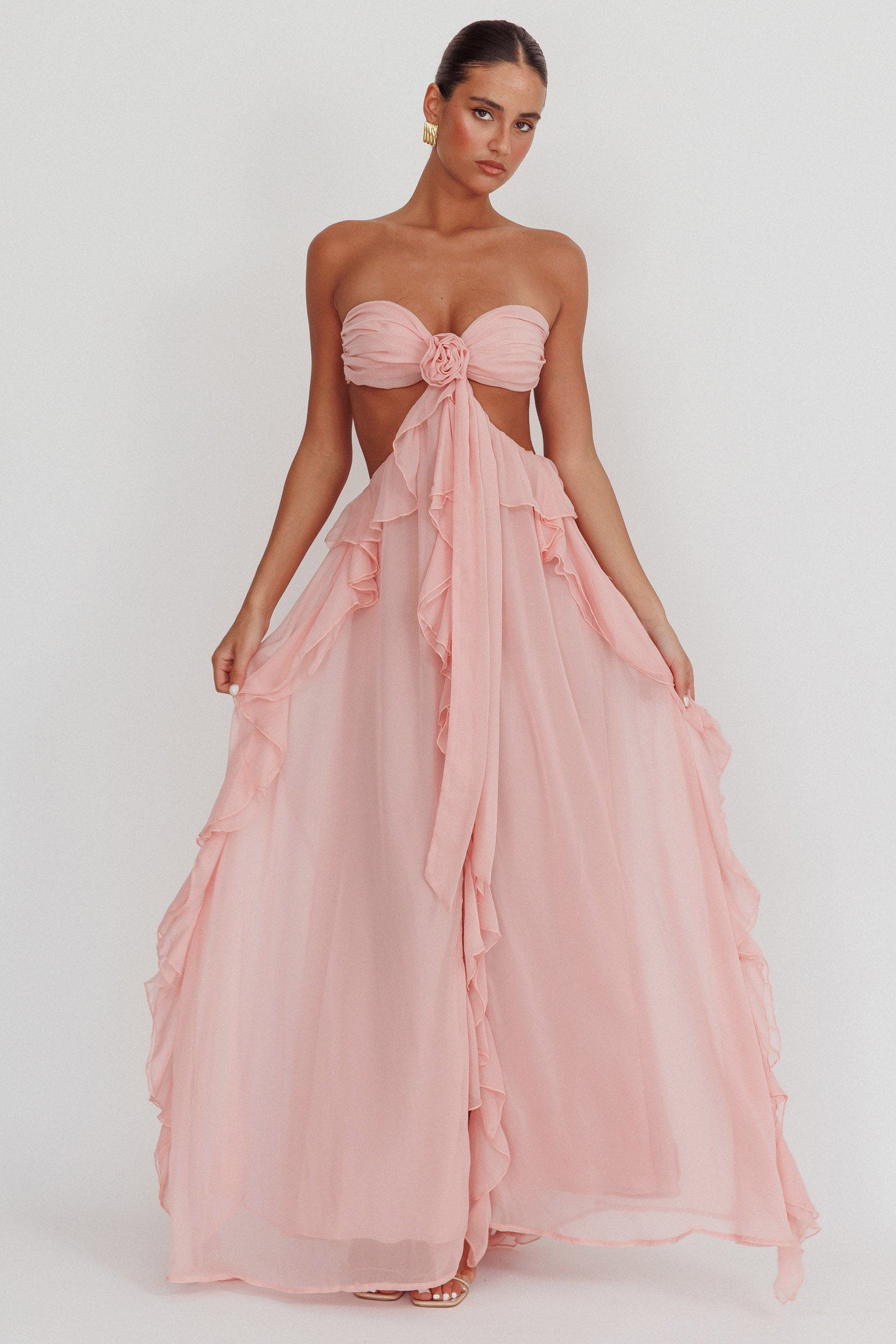 Shop the Santiago Cut-Out Ruffle Maxi Dress Blush