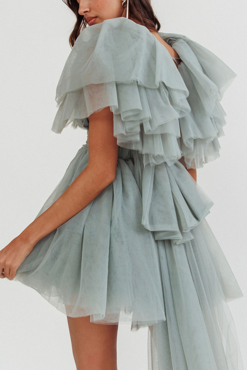 Star Power Tulle Train Mini Dress Pistachio | Selfie Leslie