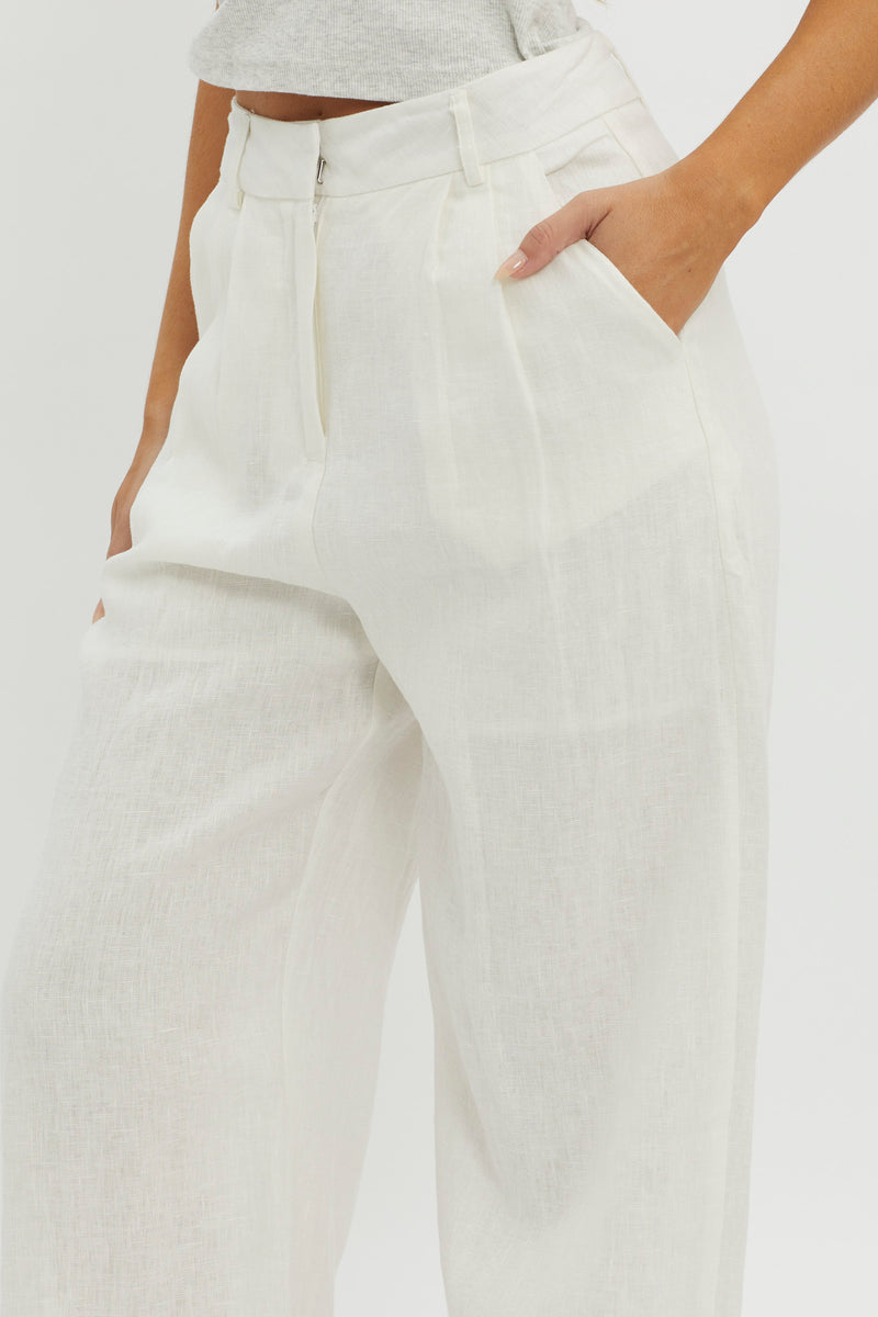 Shop the Dodie Straight Leg Trouser Pants Linen White