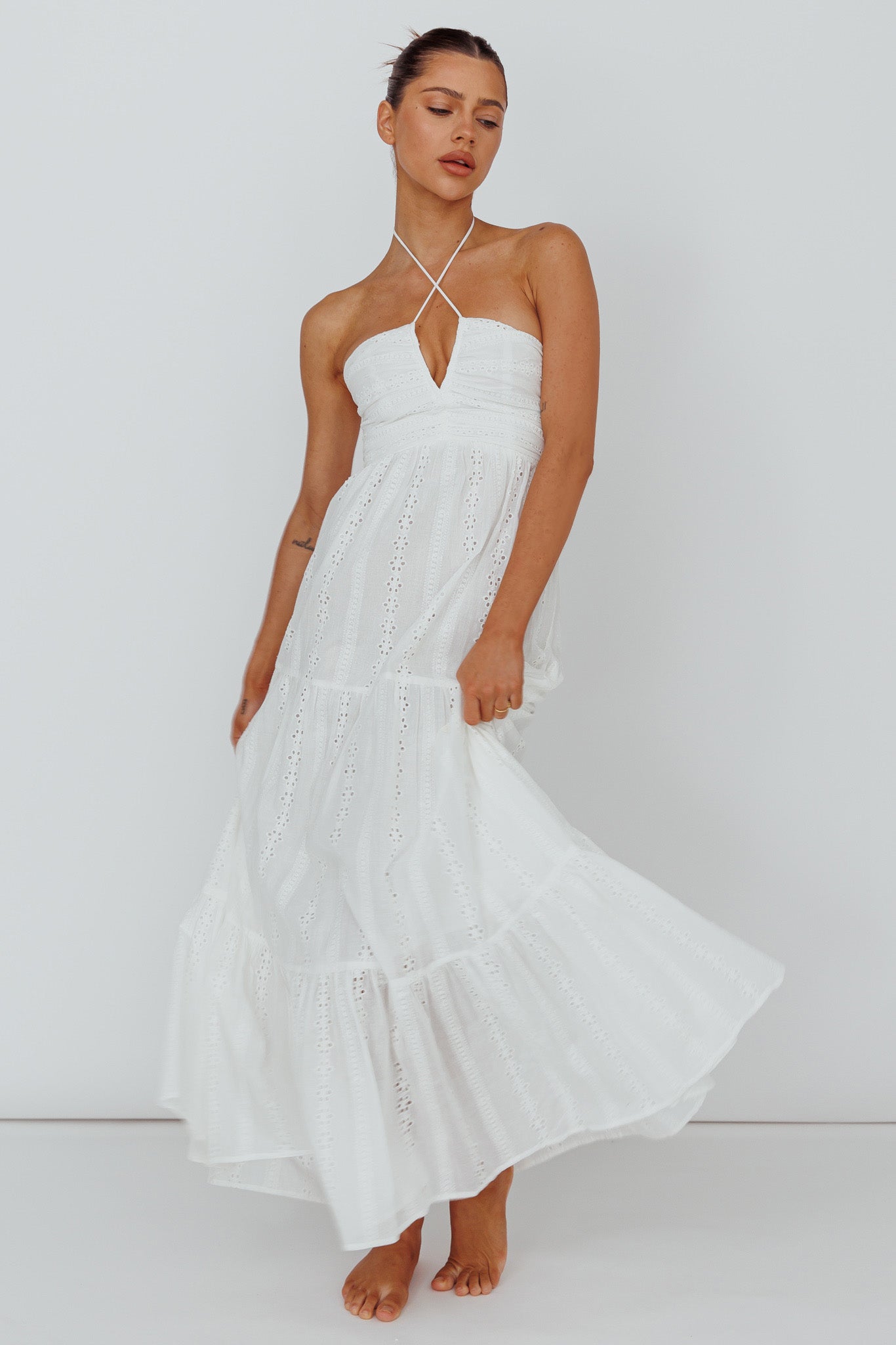 Shop the Asiah Halterneck Maxi Dress Eyelet White