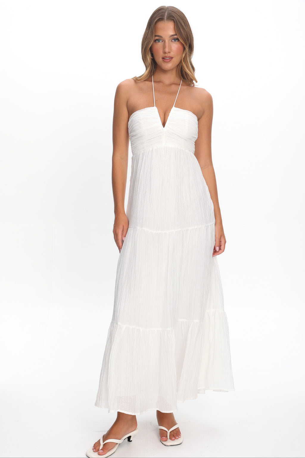 Dorelle V-Bust Halter Maxi Dress White– Selfie Leslie