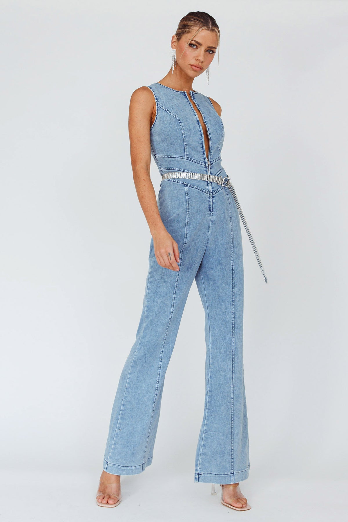 Teigan Heart Back Sleeveless Jumpsuit Light Denim– Selfie Leslie