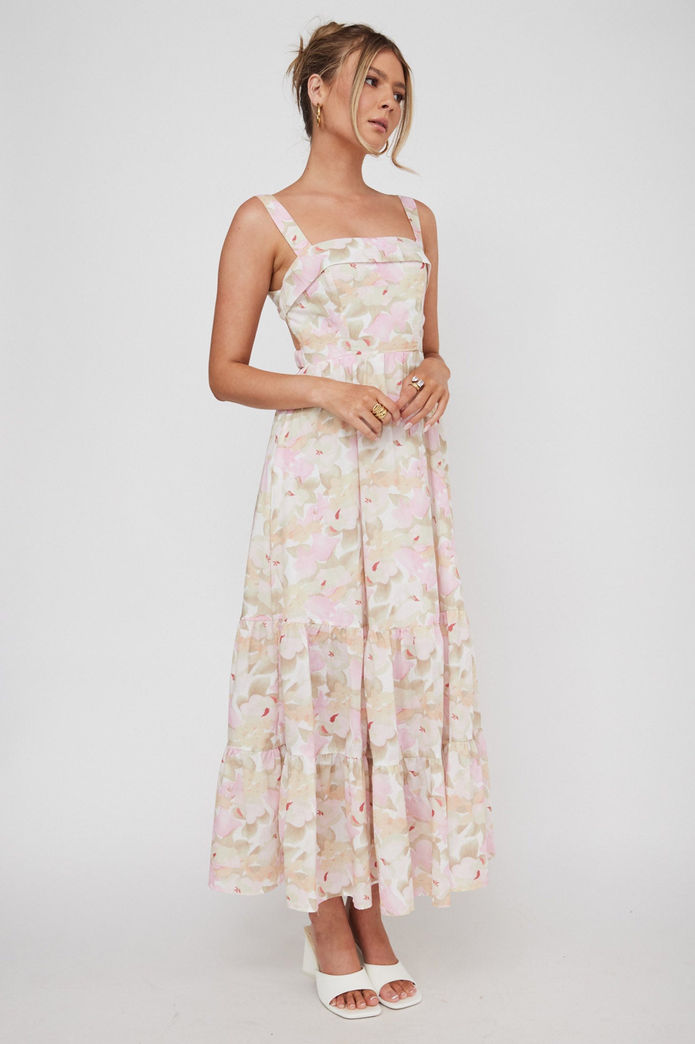 Shop the Lisseth Foldover Neckline Midi Dress Floral Pink