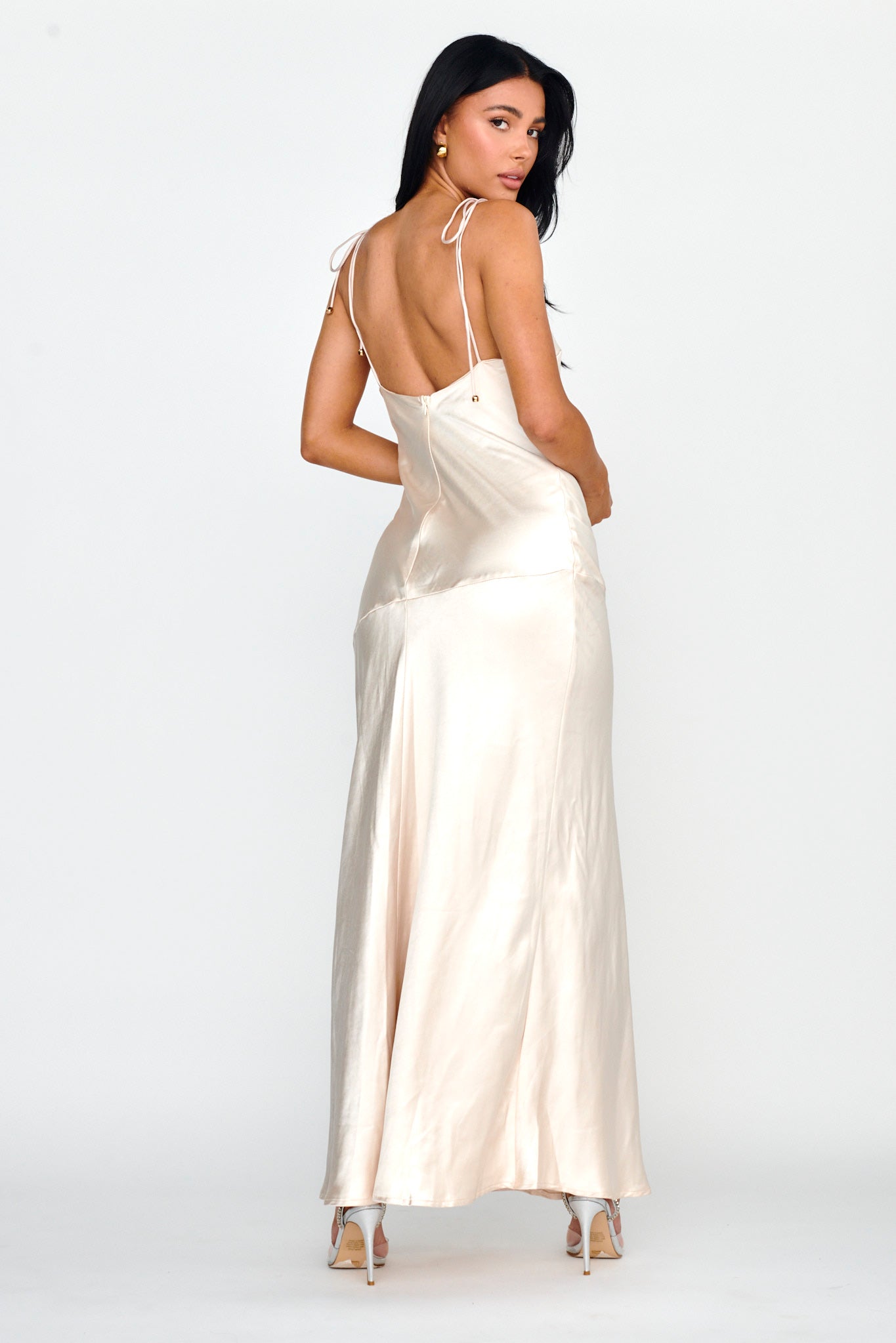 Shop the Heart's Desire String-Tie Shoulder Dress Champagne