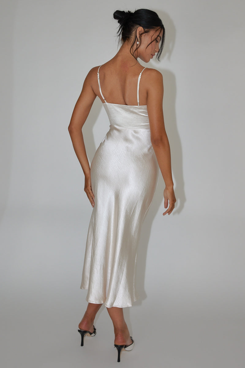 Shop the Date Night Drawstring Bust Midi Dress Champagne