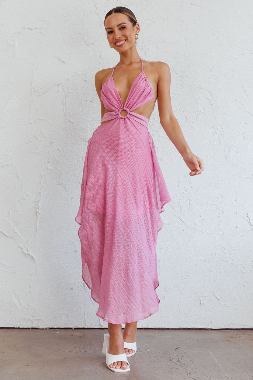 Samia Cut-Out Halterneck Midi Dress Pink– Selfie Leslie