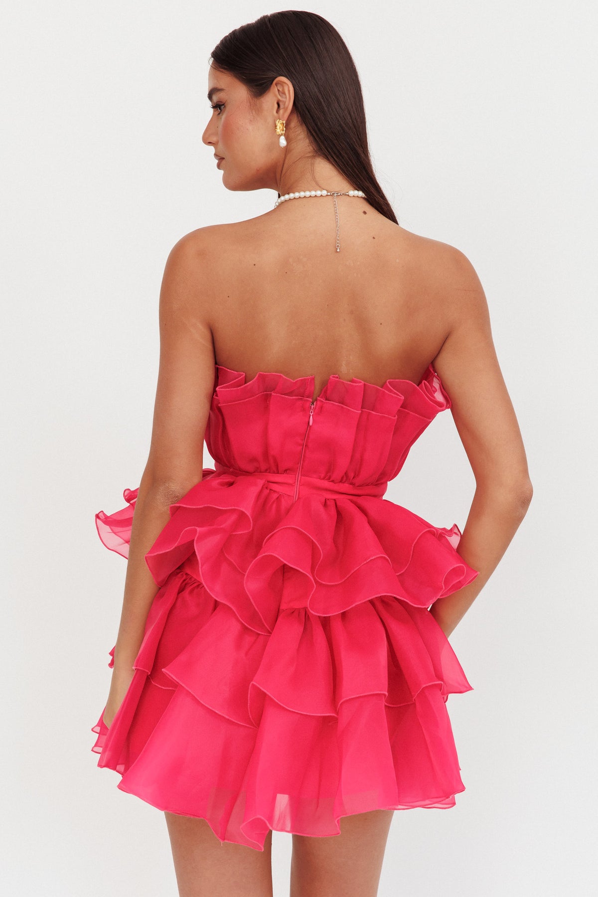 Bon Bon Tiered Chiffon Mini Dress Fuchsia– Selfie Leslie