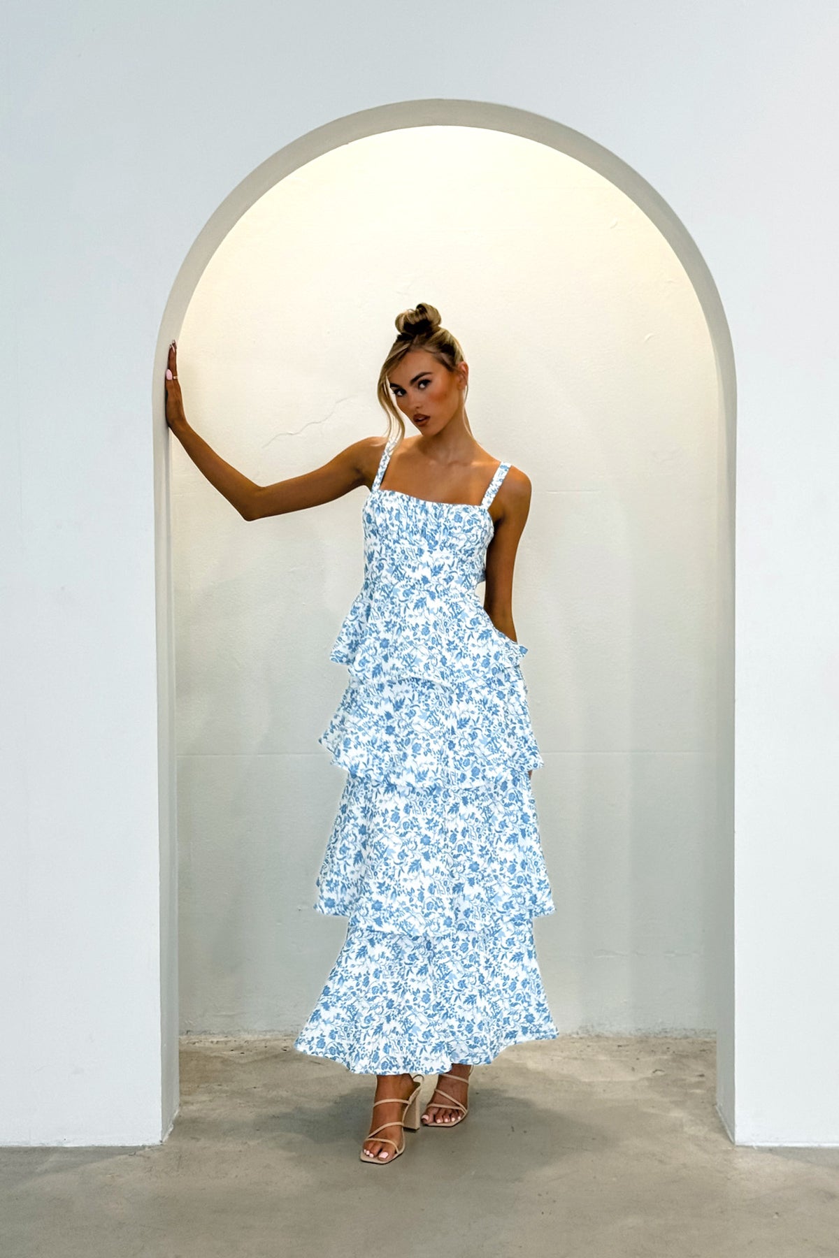 Provence Bloom Tiered Midi Dress Floral Blue | Selfie Leslie