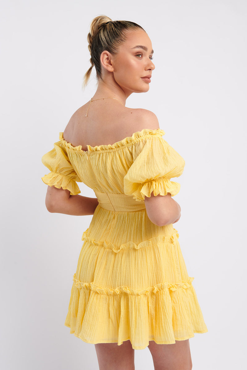 Shop the Everley Puff Sleeve Mini Dress Lemon