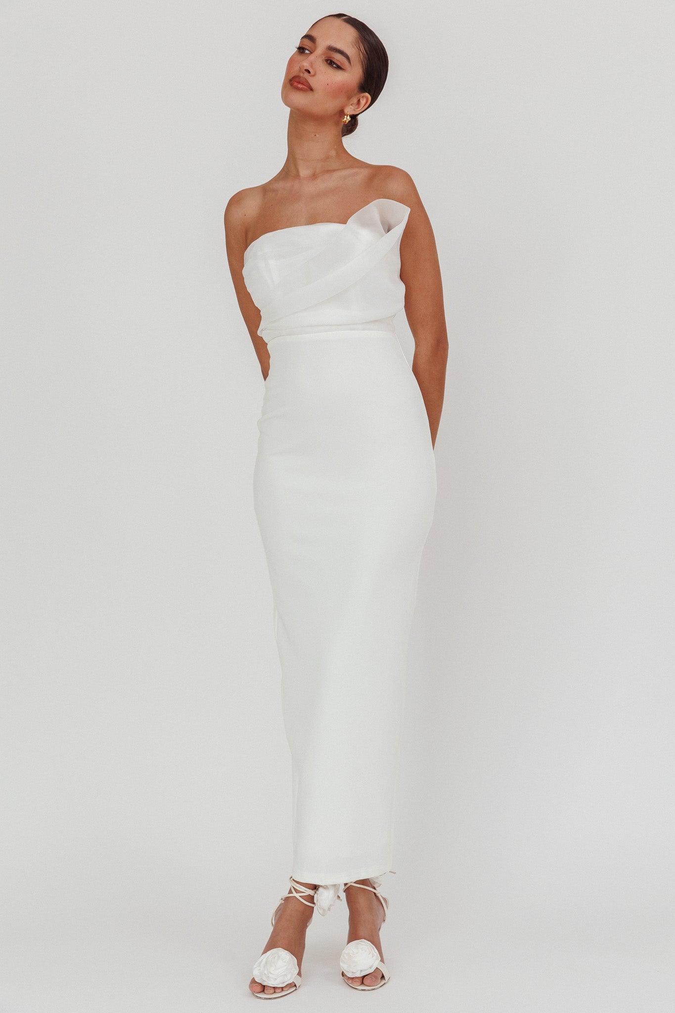 Shop the Karaline Strapless Bust Accent Maxi Dress White