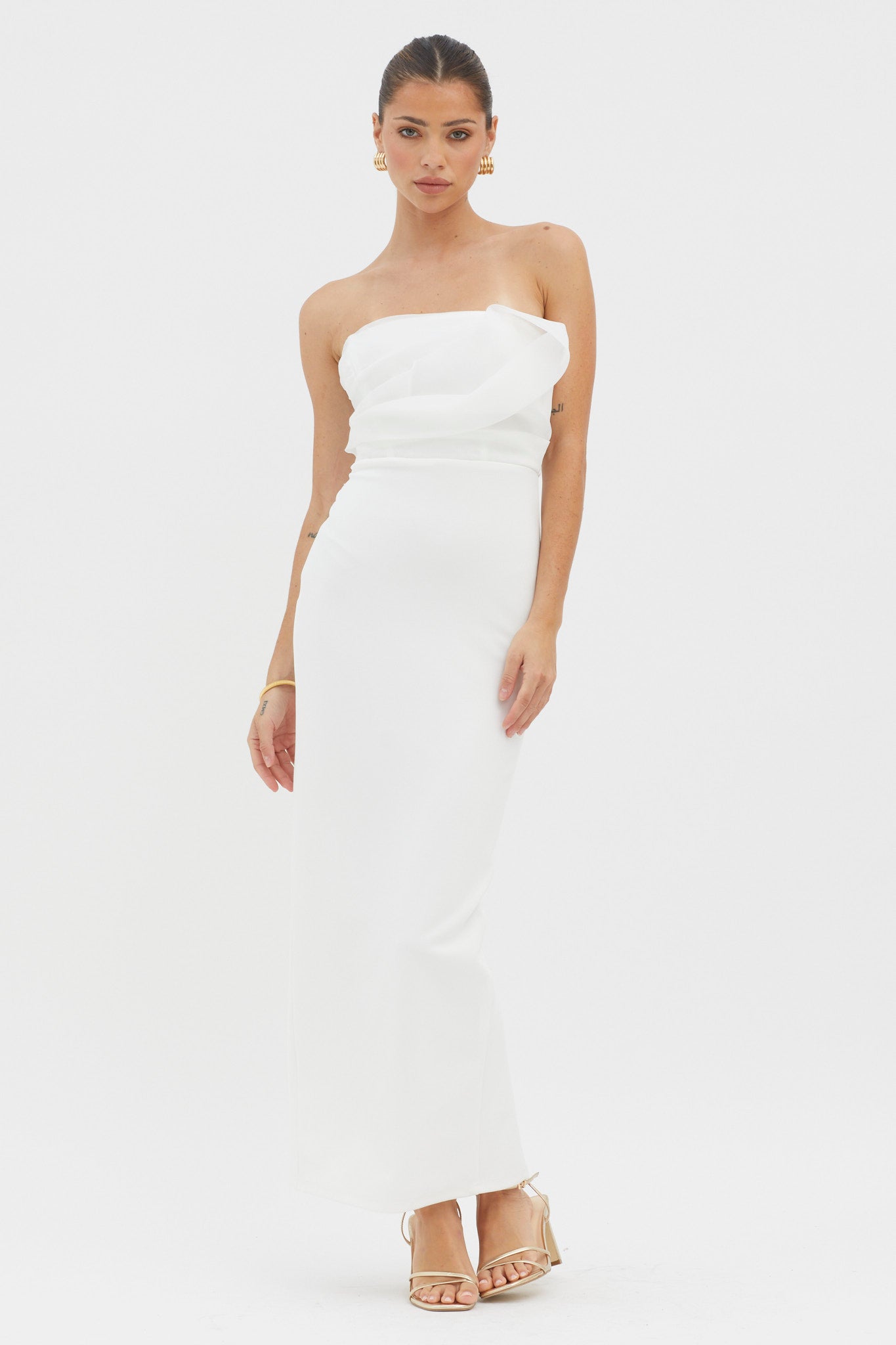 Shop the Karaline Strapless Bust Accent Maxi Dress White | Selfie Leslie