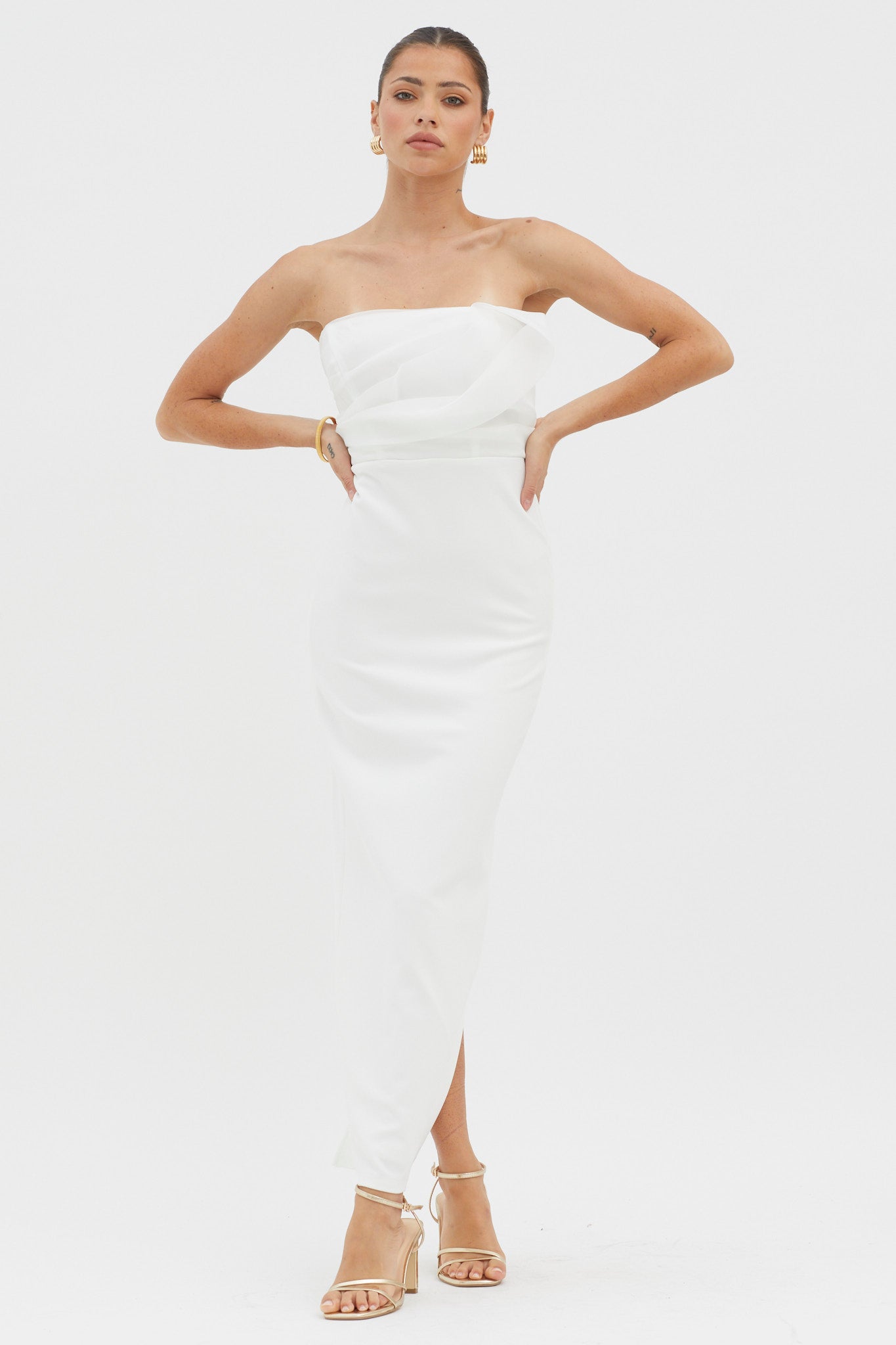 Shop the Karaline Strapless Bust Accent Maxi Dress White | Selfie Leslie